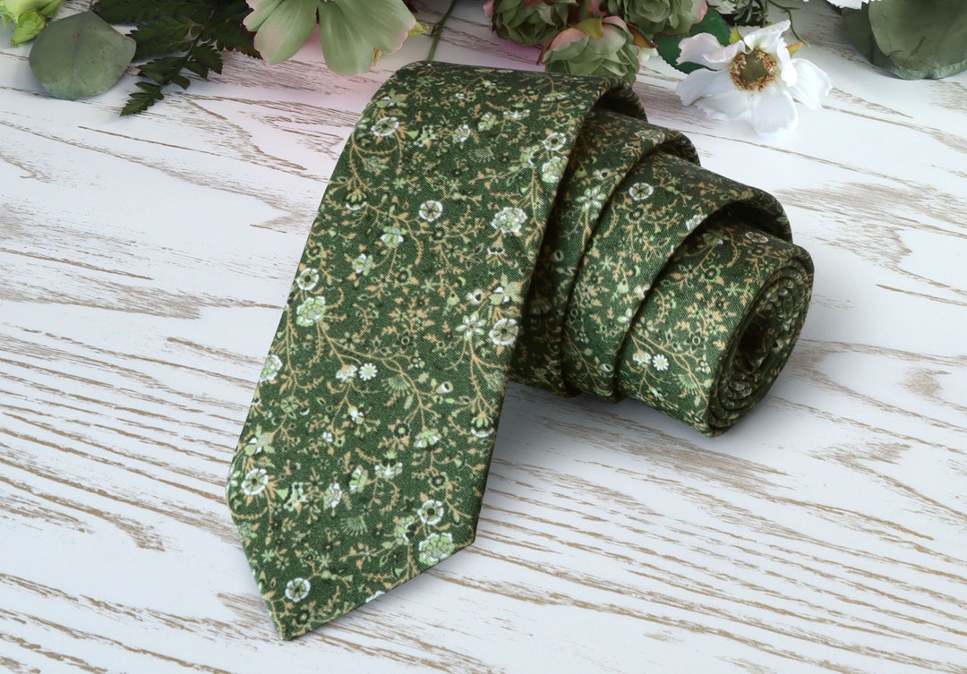 Floral MARTINI OLIVE Tie Green Wedding David's Bridal Old Gold ...