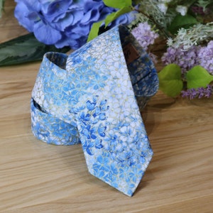 Tie Floral Blue Hydrangea Men's Skinny Tie Medium Blue Wedding Metallic ...