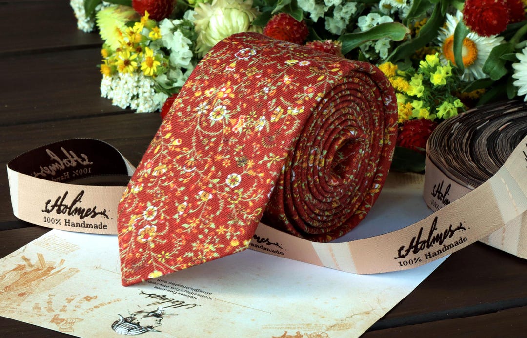 Burnt Orange Floral Tie - SIENNA Fall Wedding Necktie, Terracotta ...