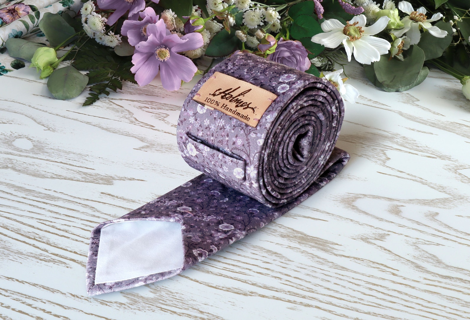 LILAC Floral Tie Wedding LAVENDER Haze Wildflowers Necktie Purple ...
