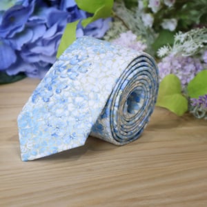 Tie Floral Blue Hydrangea Men's Skinny Tie Medium Blue Wedding Metallic ...