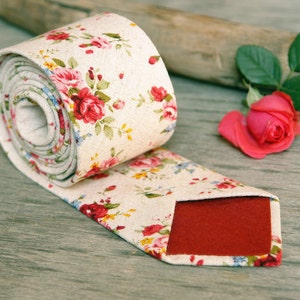 Champagne With Red Flowers Tie Champagne Floral Tie Wedding Ties ...