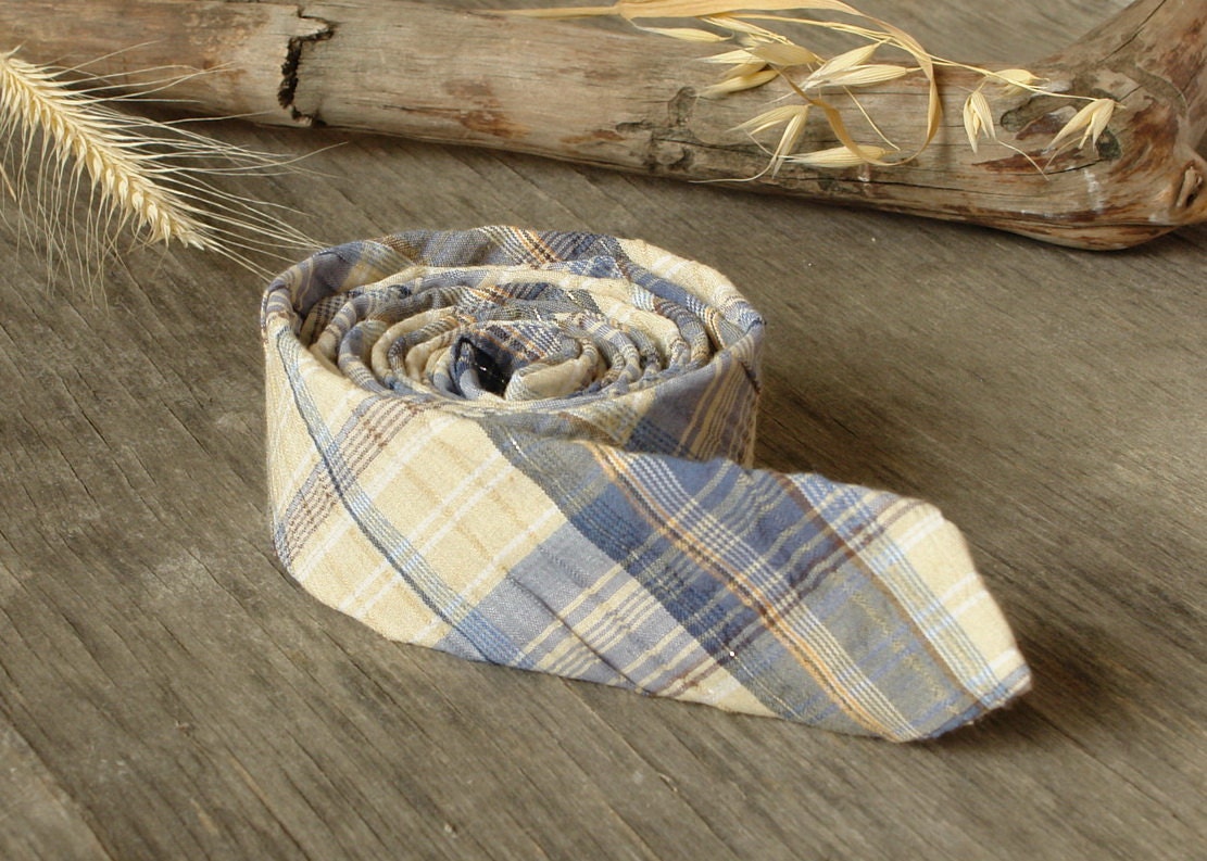 Air Force Blue and Buff Plaid Tie Men's Skinny Tie Wedding | Etsy