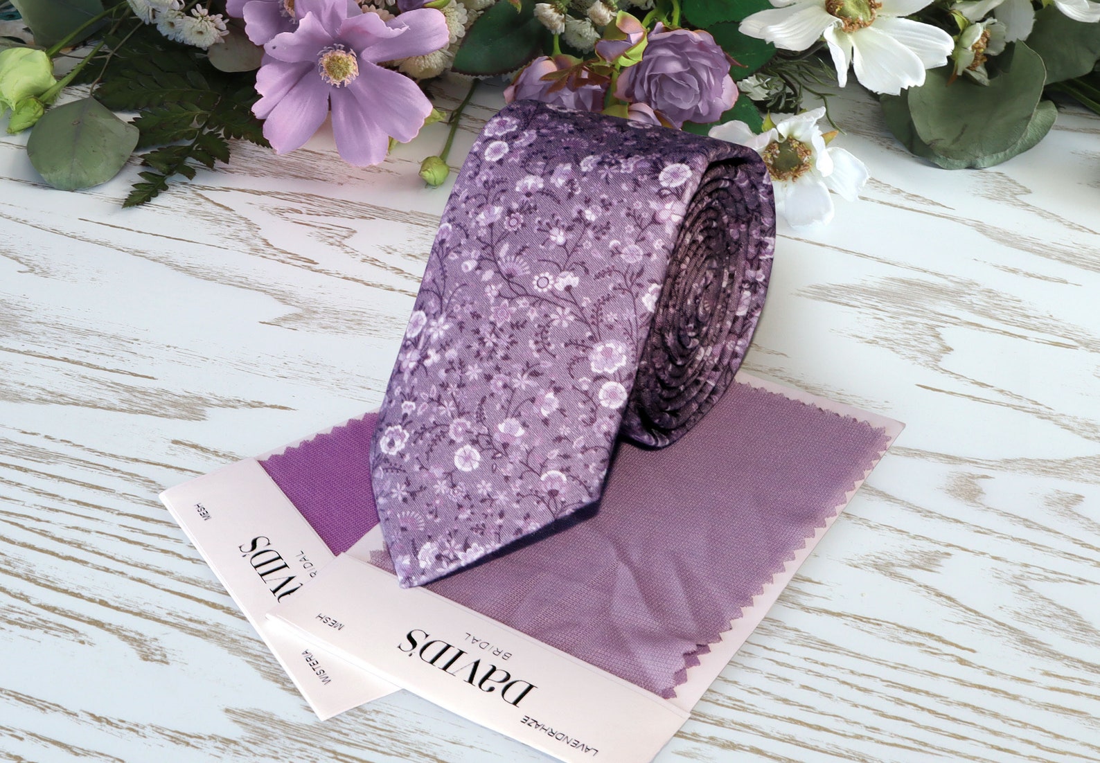 LILAC Floral Tie Wedding LAVENDER Haze Wildflowers Necktie Purple ...