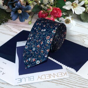 BLUE Floral Tie Wedding Marine Wildflowers Cinnamon Necktie Terracotta ...