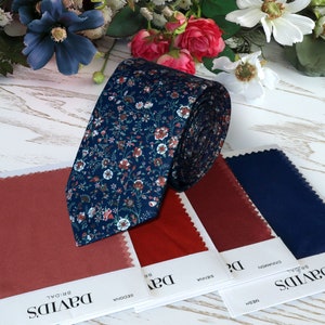 BLUE Floral Tie Wedding Marine Wildflowers Cinnamon Necktie Terracotta ...