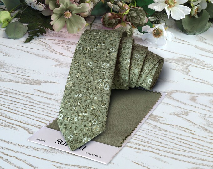 Emerald Green Floral Necktie, Green Floral Tie, Baby’s Breath, Green ...