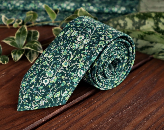 Emerald Green Floral Necktie Wedding Wildflowers Tie Floral | Etsy