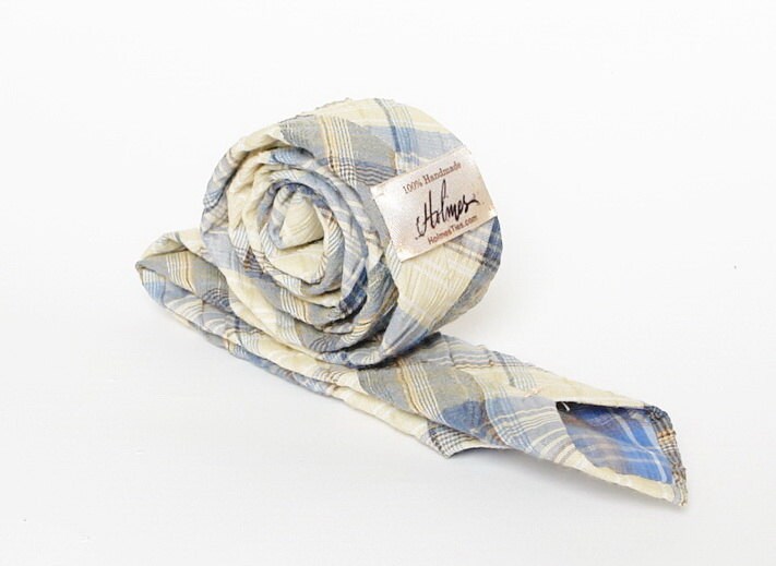 Air Force Blue and Buff Plaid Tie Men's Skinny Tie Wedding | Etsy