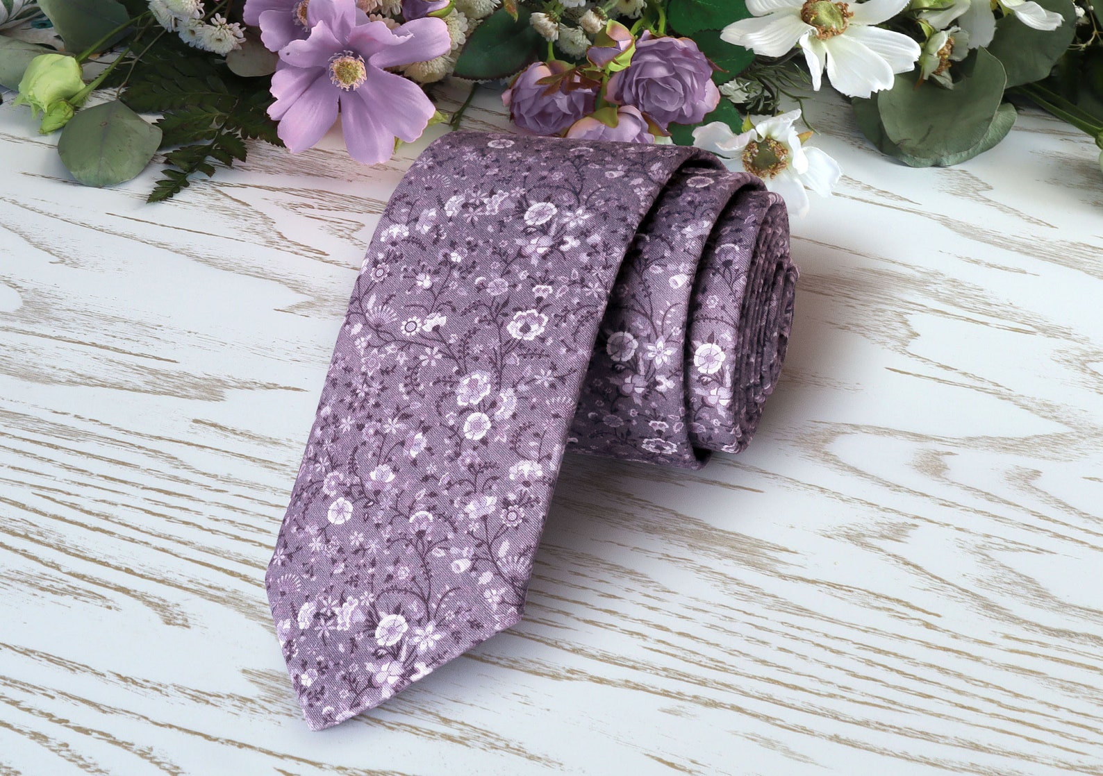 LILAC Floral Tie Wedding LAVENDER Haze Wildflowers Necktie Purple ...