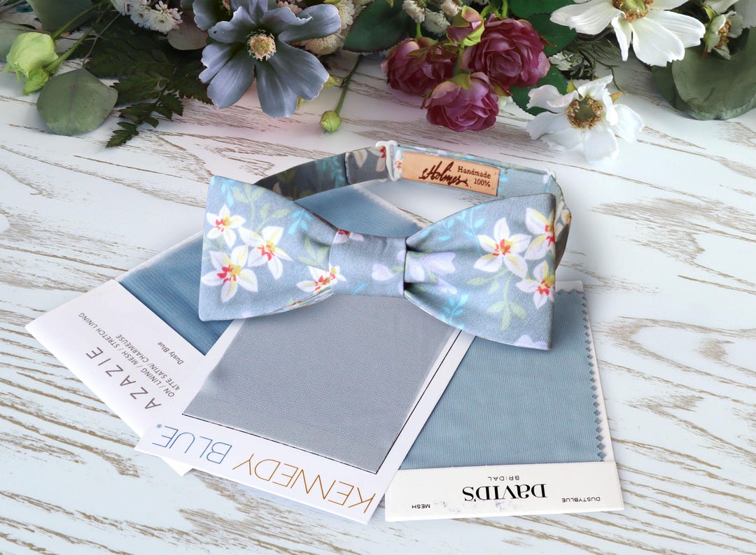 Bow Tie Dusty Blue Floral - Wedding Bow-tie With Jasmine Flowers, Bow ...