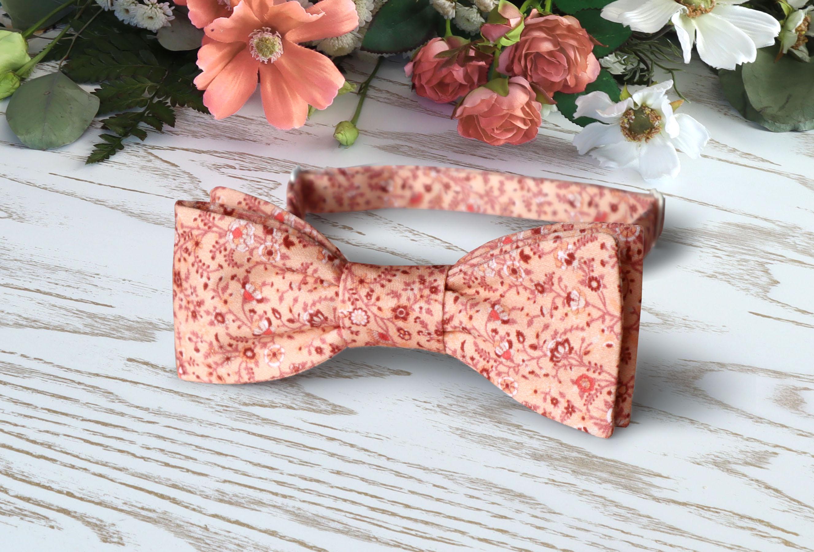 Floral Dusty Peach Tie - Wedding Necktie With Wildflowers, Muted Coral ...