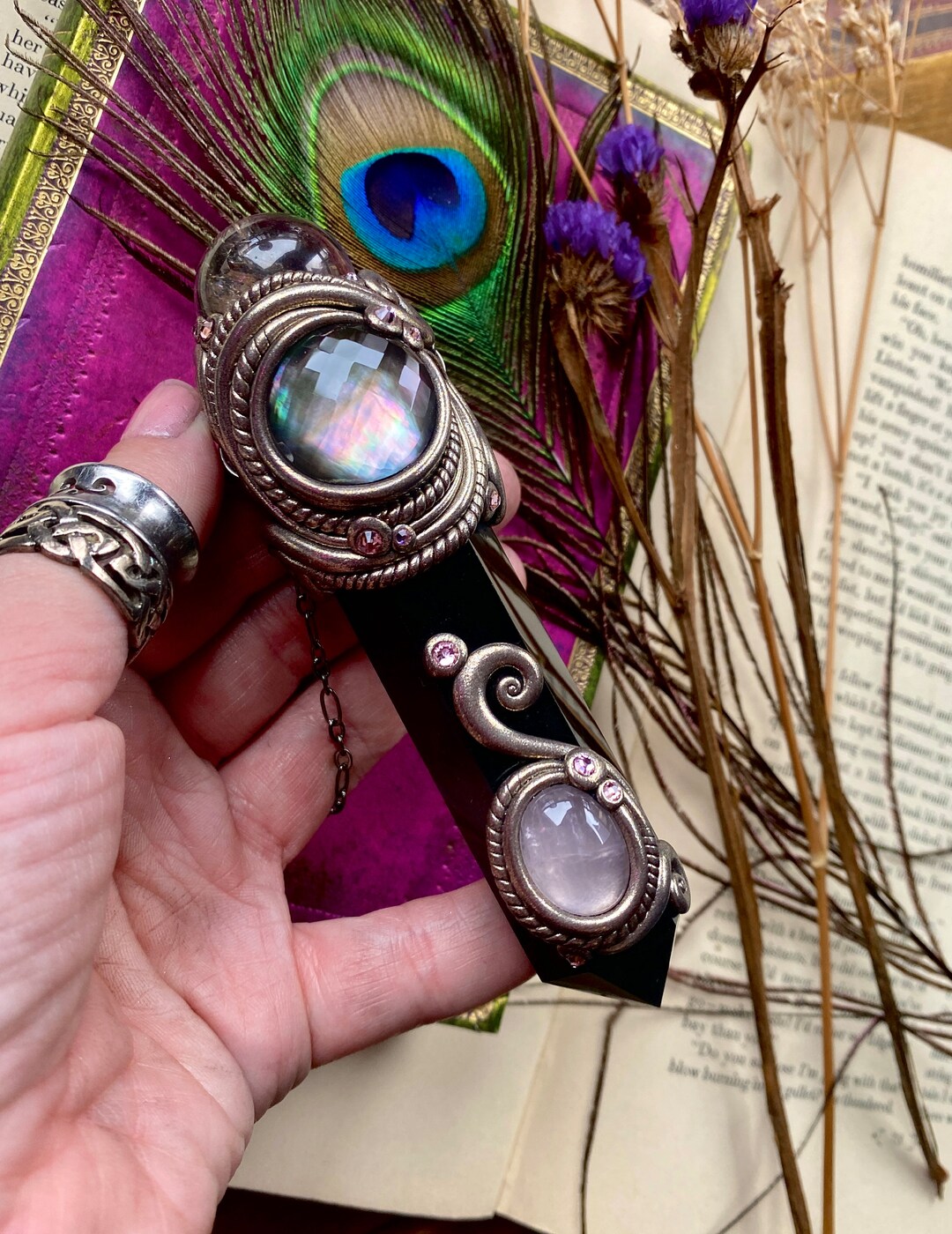 Dark Moon Spell Beautiful Black Mother of Pearl With Faceted Clear ...