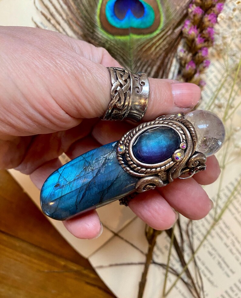 Gemini Rising - Blue Fire Flash Labradorite, Faceted Ocean Blue Fluorite & Ice Clear Quartz ...