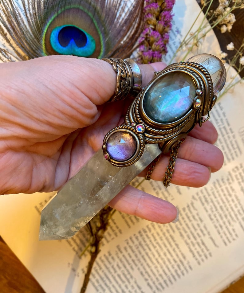 Pisces Rising - Black Mother of Pearl With Faceted Quartz Overlay ...