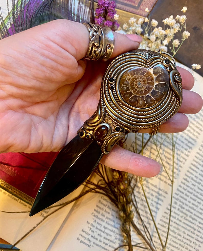 The Mystic’s Sword - Ammonite Fossil & Black Obsidian “sword” - Etsy