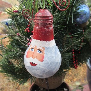 Hand Painted Santa Ornament Upcycled Light Bulb - Etsy