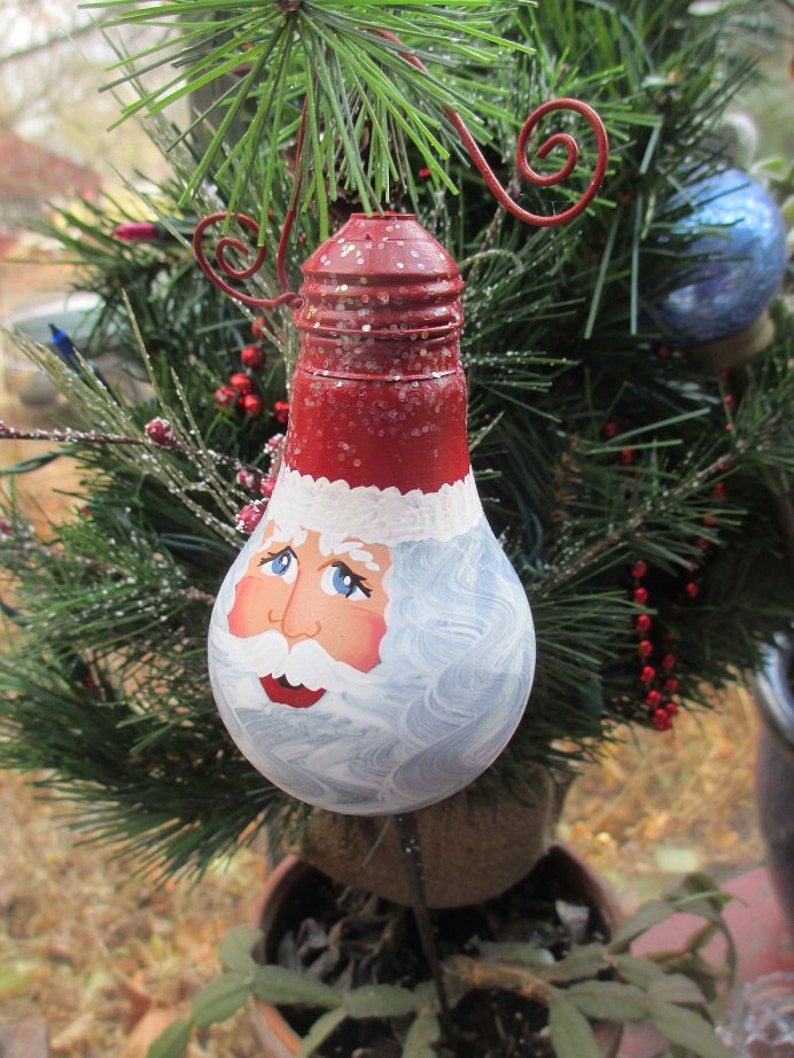Hand Painted Santa Ornament Upcycled Light Bulb - Etsy