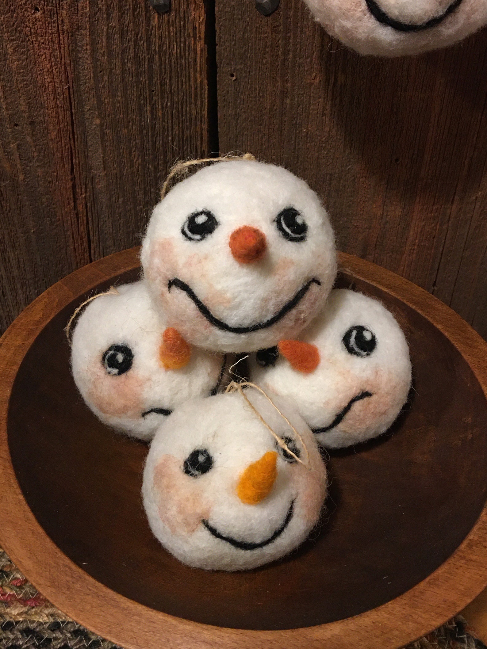 Needle Felted Snowball Snowman Head Ornament - Etsy