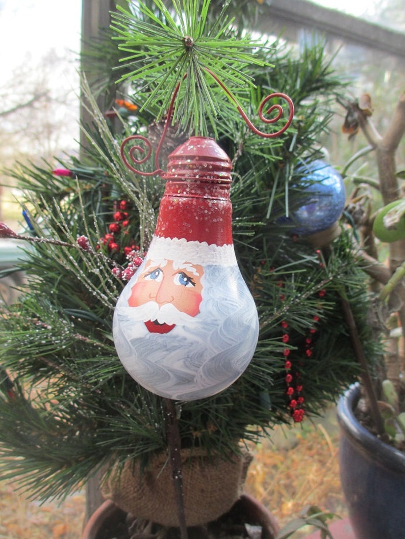 Hand Painted Santa Ornament Upcycled Light Bulb - Etsy
