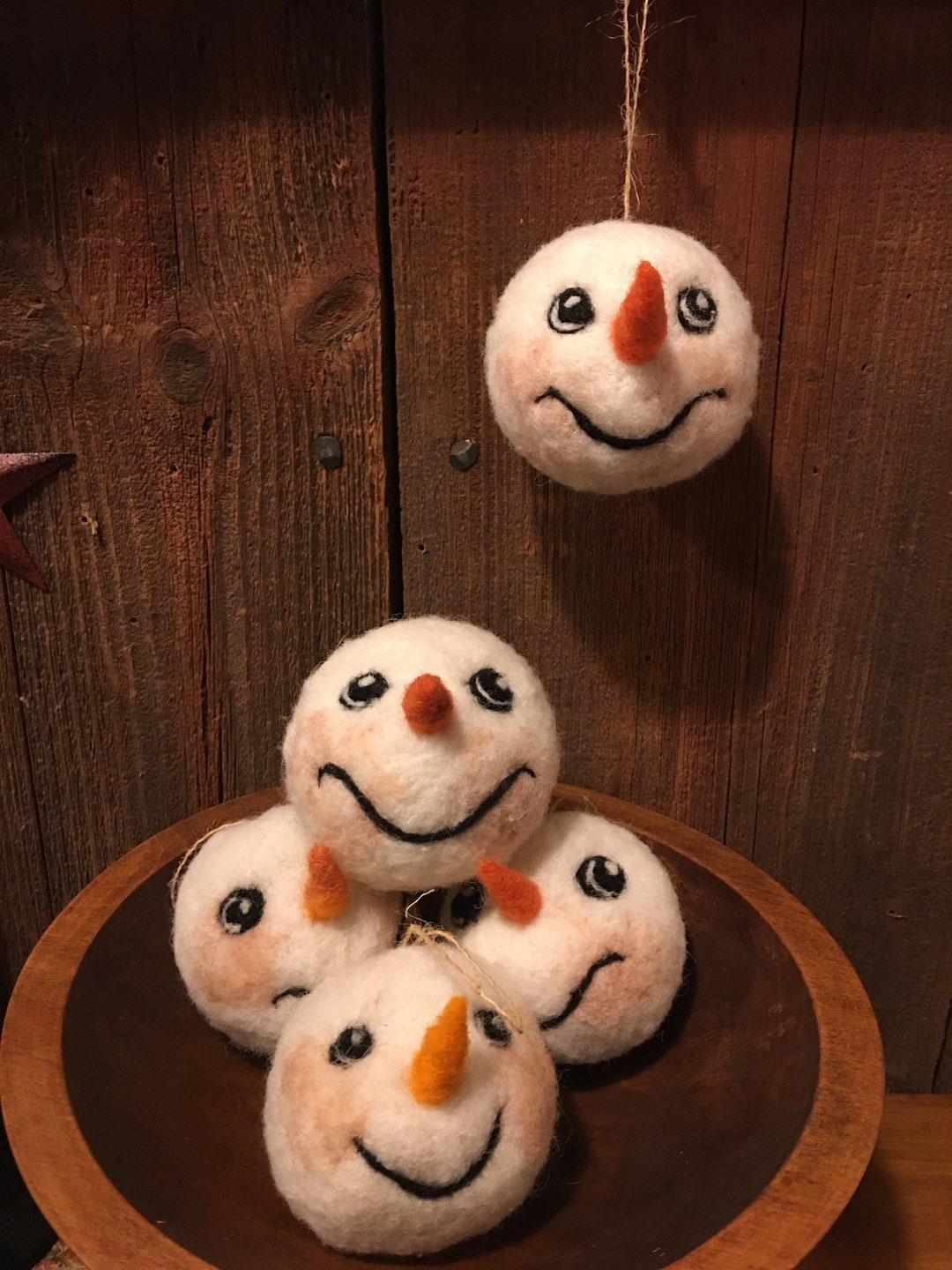 Needle Felted Snowball Snowman Head Ornament - Etsy