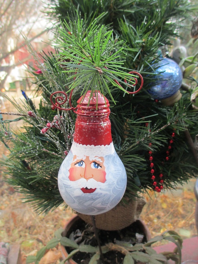 Hand Painted Santa Ornament Upcycled Light Bulb - Etsy