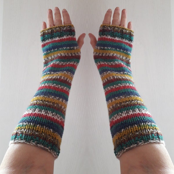 Long Striped Fingerless Gloves - Etsy