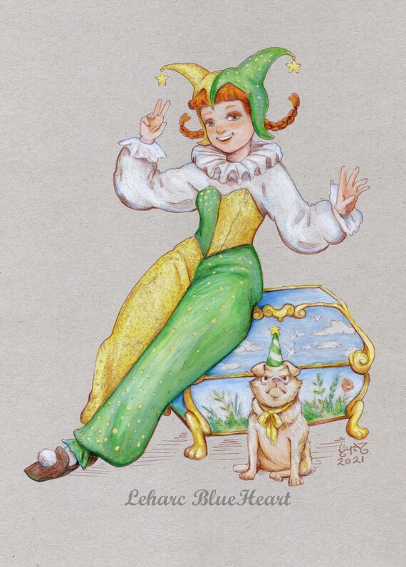 ORIGINAL Cute Jester Girl Illustration Colored Pencil | Etsy