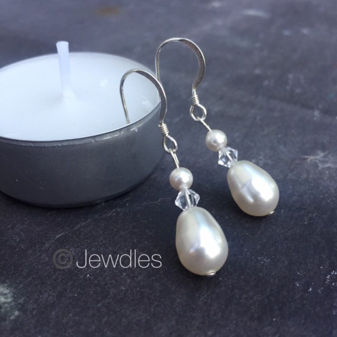 Swarovski Crystal White Pearl & Small Crystal Bicone, Sterling Silver ...