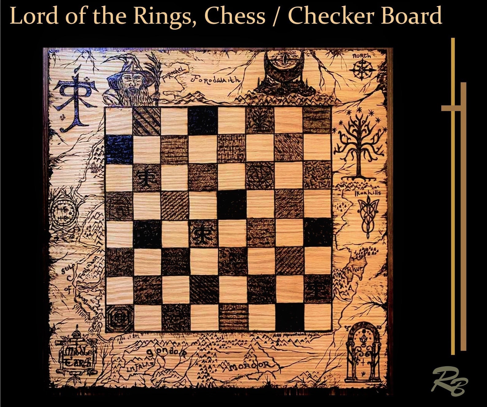 Lord of the Rings Chessboard Middle Earth Wood Chess Board - Etsy
