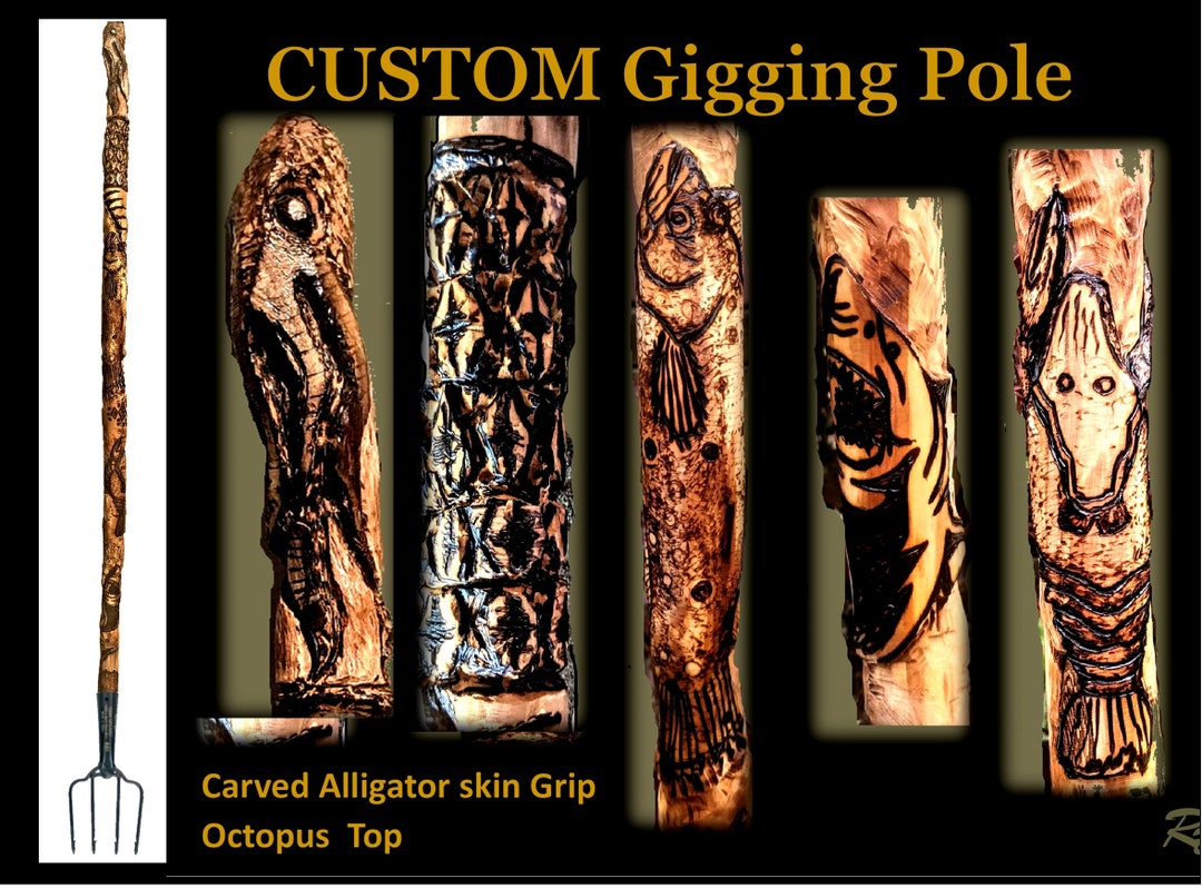 Flounder Gigging Pole, Gig Pole, Gigging, Frog Gigging, Pole, Carved ...