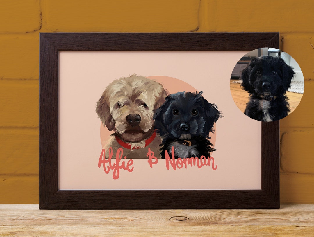 Multiple Dog Portrait, 2 Dog Digital Painting, Custom Dog Illustration ...