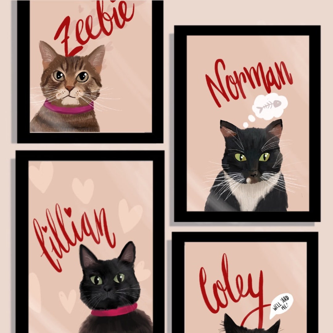 Custom Cat Illustration Physical Print Hand Drawn Pet - Etsy