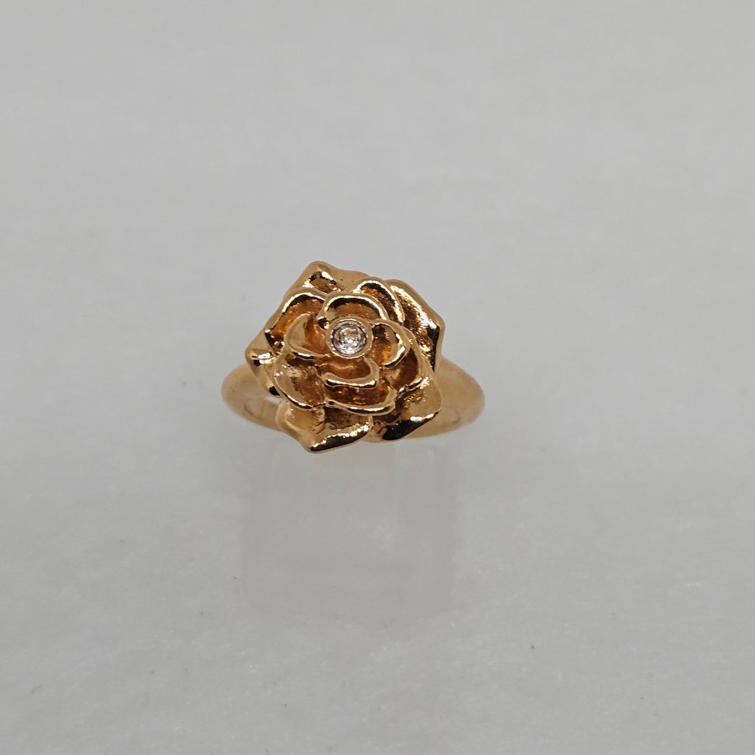 Vintage AVON Gold Plated Flower Ring With Rhinestone Center, Size 5.75 ...