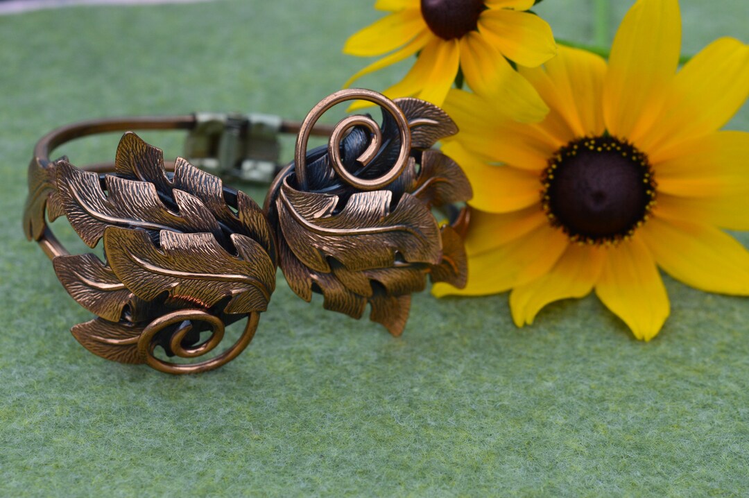 Vintage Bell Copper Leaf Hinged Cuff Bracelet 7" - Etsy