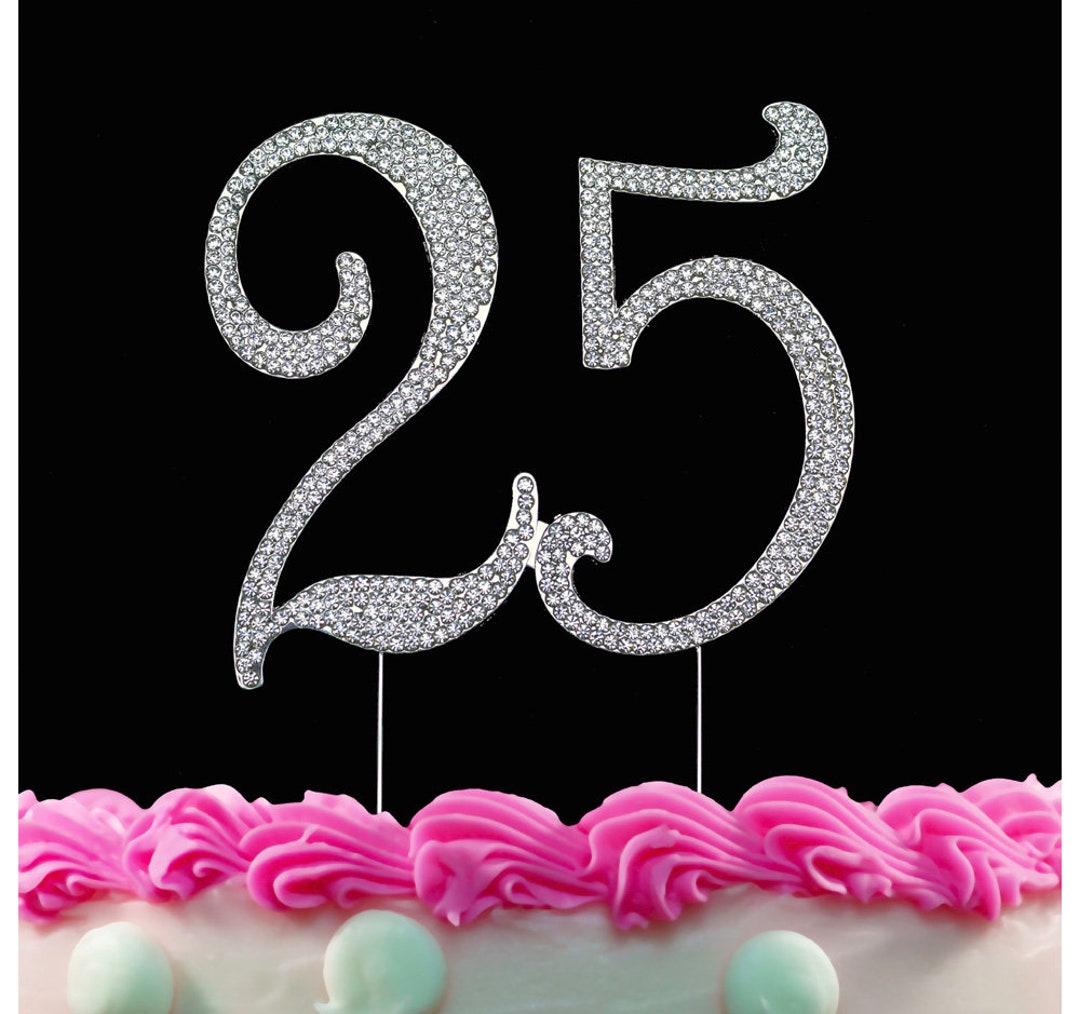 25th Birthday Crystal Cake Toppers Silver Bling Birthday Cake Topper ...