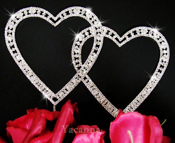 Large Crystal Bling Double Heart Cake Topper Vintage Style - Etsy
