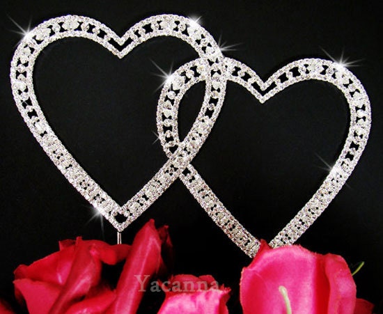Large Crystal Bling Double Heart Cake Topper Vintage Style - Etsy