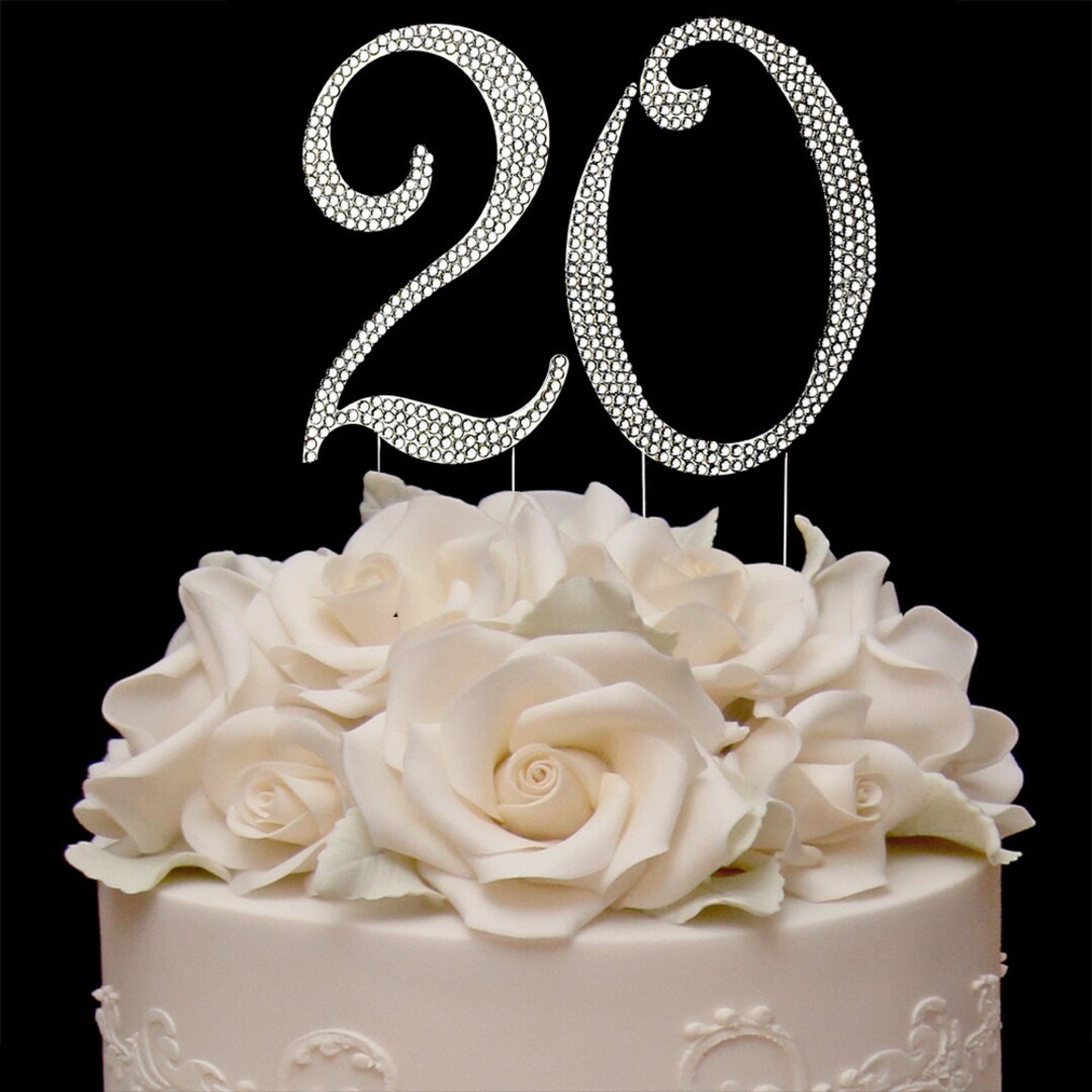 20th Birthday Crystal Cake Toppers Silver Bling Birthday Cake Topper ...