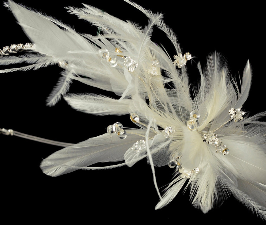 Silver Ivory Bridal Feather Fascinator With Side Ornaments - Etsy