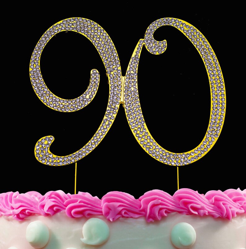 90th Birthday Cake Toppers Gold Bling Cake Topper 90 Birthday - Etsy UK
