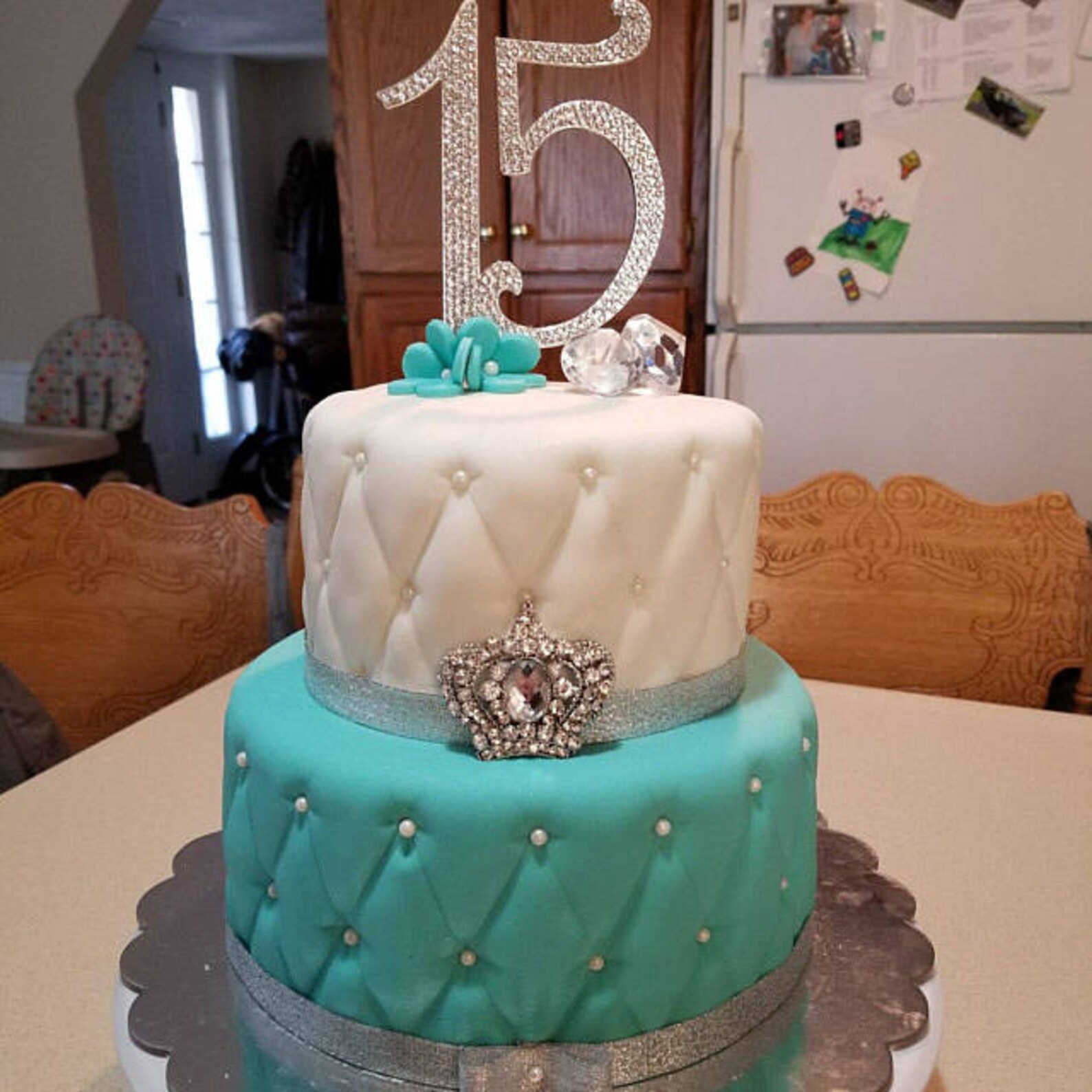 Large Real Rhinestone Number 15 Quinceanera Anniversary Cake | Etsy