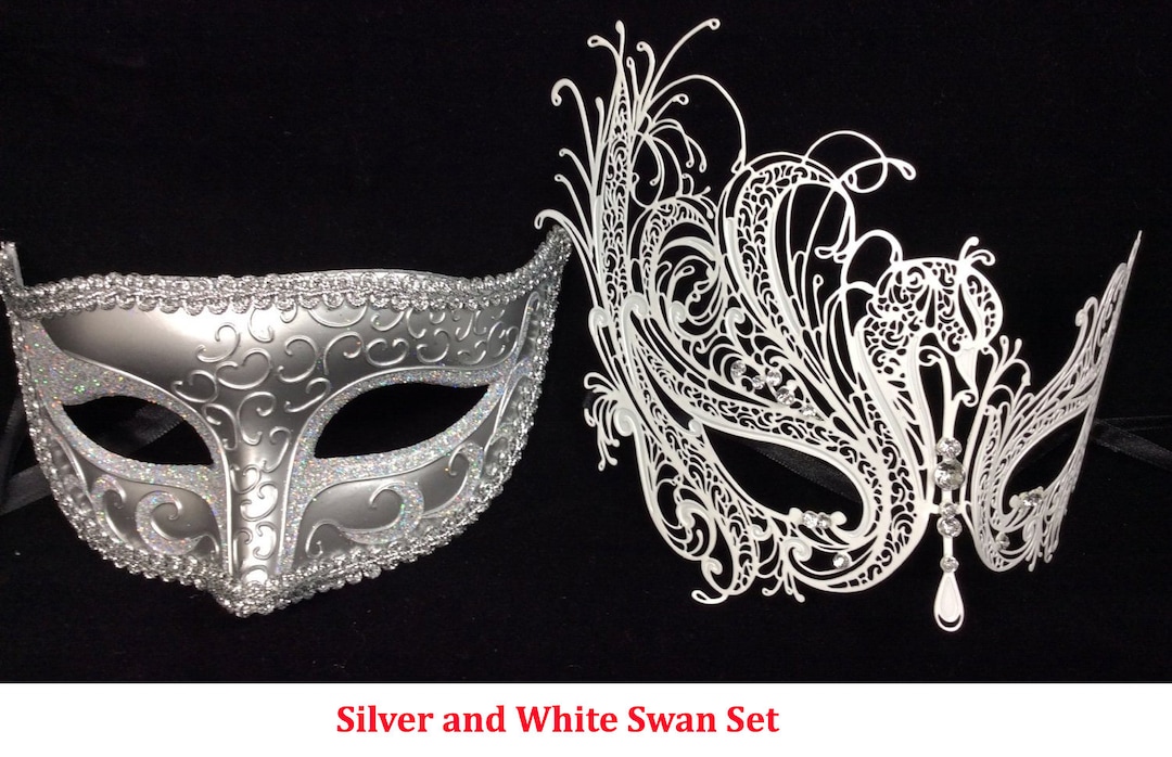 Masquerade Masks for Couples His and Her Couple Masks Set Silver Men ...