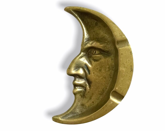 Vintage Solid Brass Man in the Moon Ashtray, Crescent Moon, Offering ...