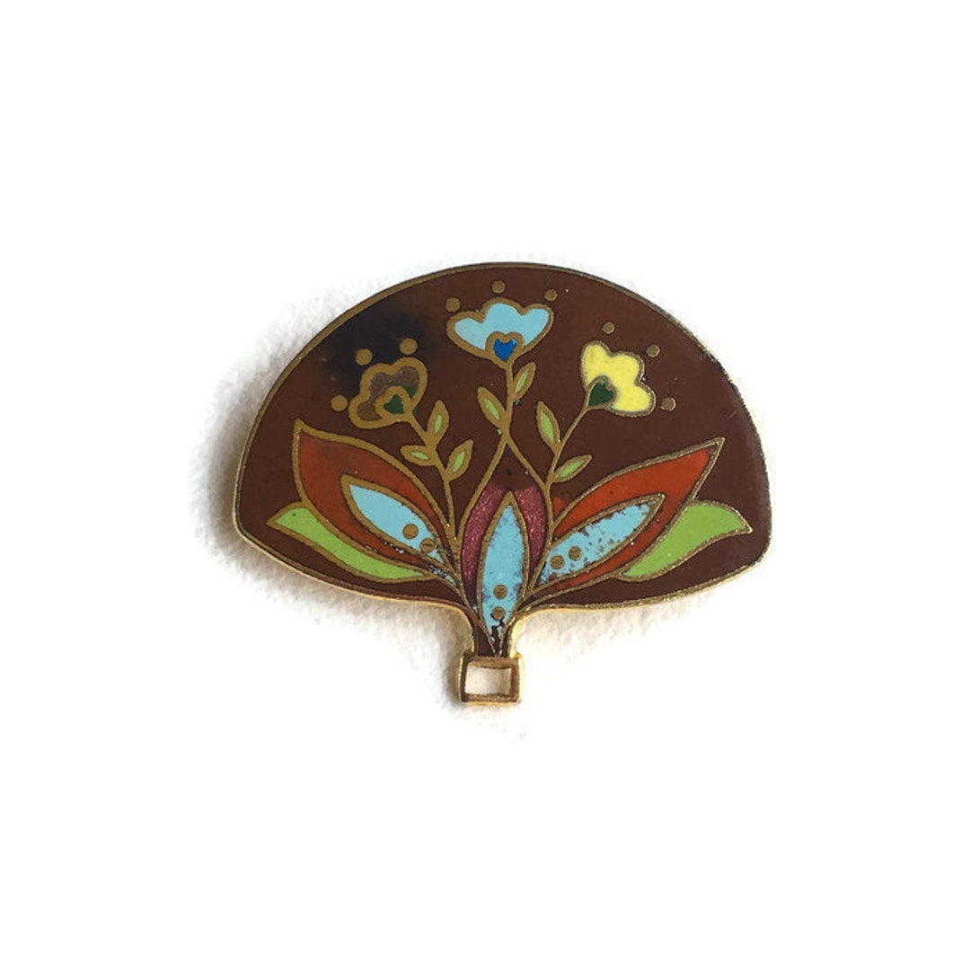 Vintage Brown Fan Shaped Enamel Pin - Etsy