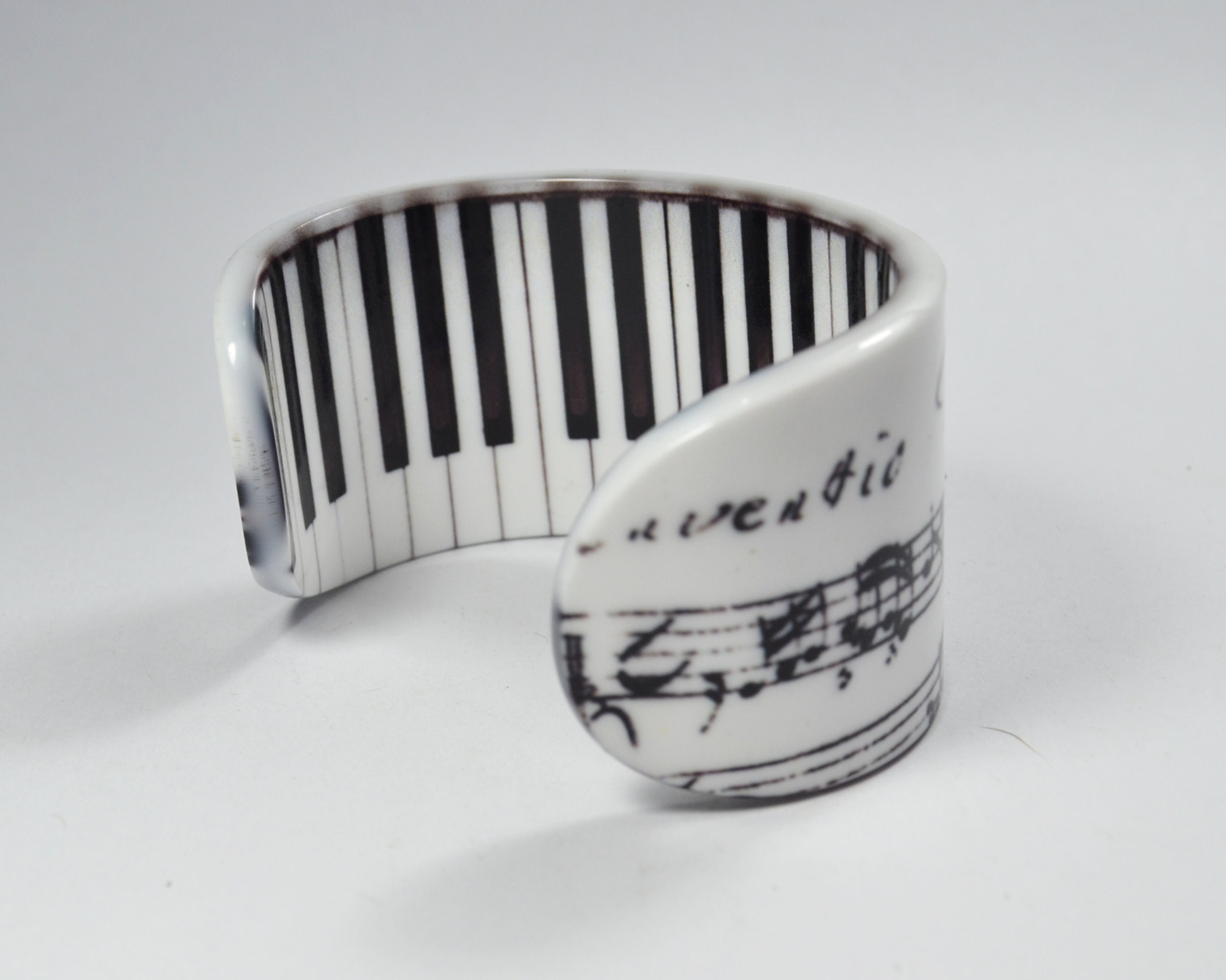 Music Jewelry Piano Music Bracelet Black & White Cuff - Etsy
