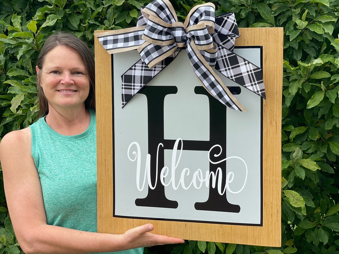 Initial Door Sign | Front Door Wreath | Welcome | Front Door Hanger ...