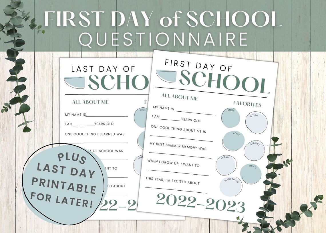 First Day of School Questionnaire / Back to School Interview Printable ...
