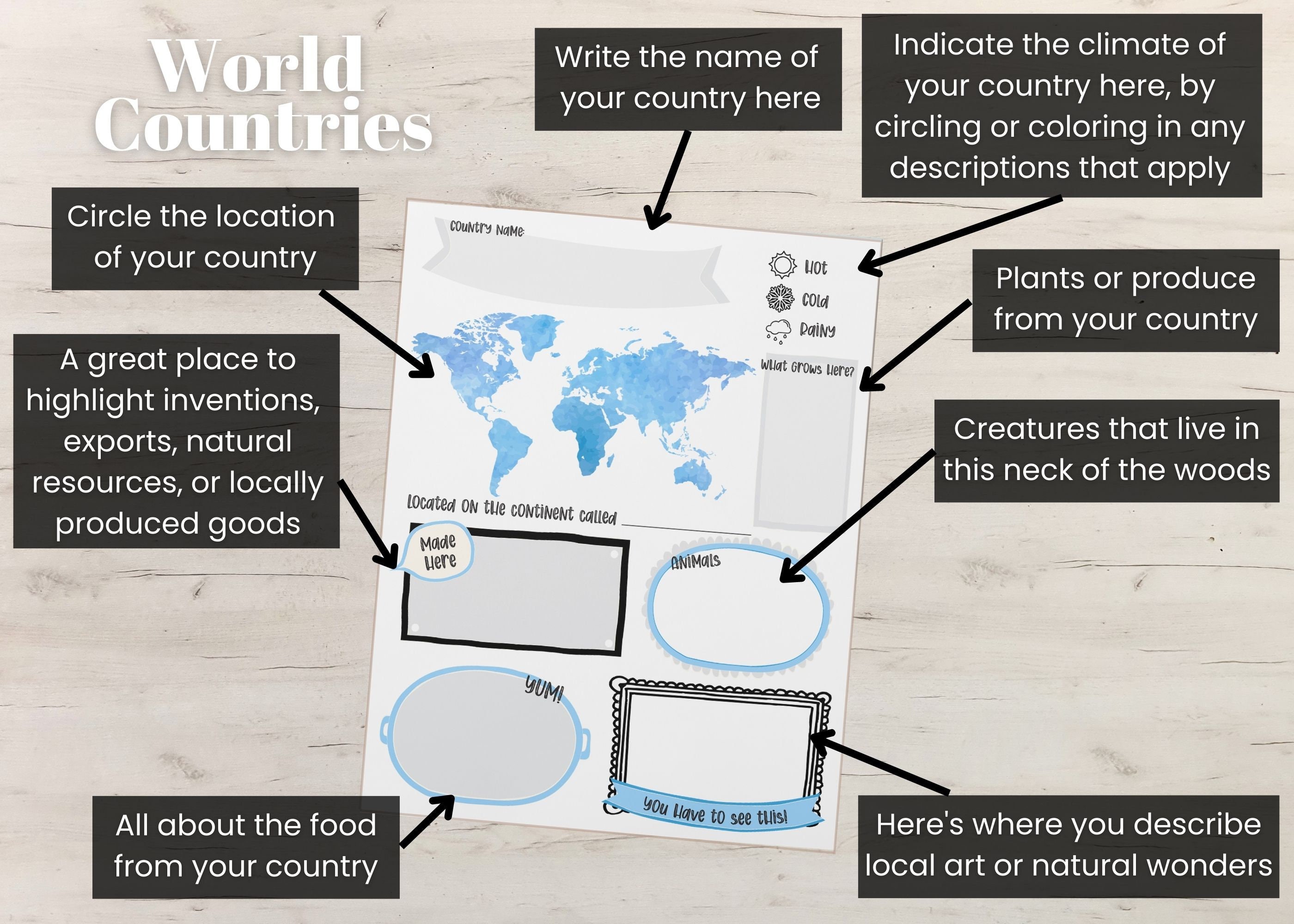 Geography Worksheet Bundle / 50 States Journal Page / Country Study ...