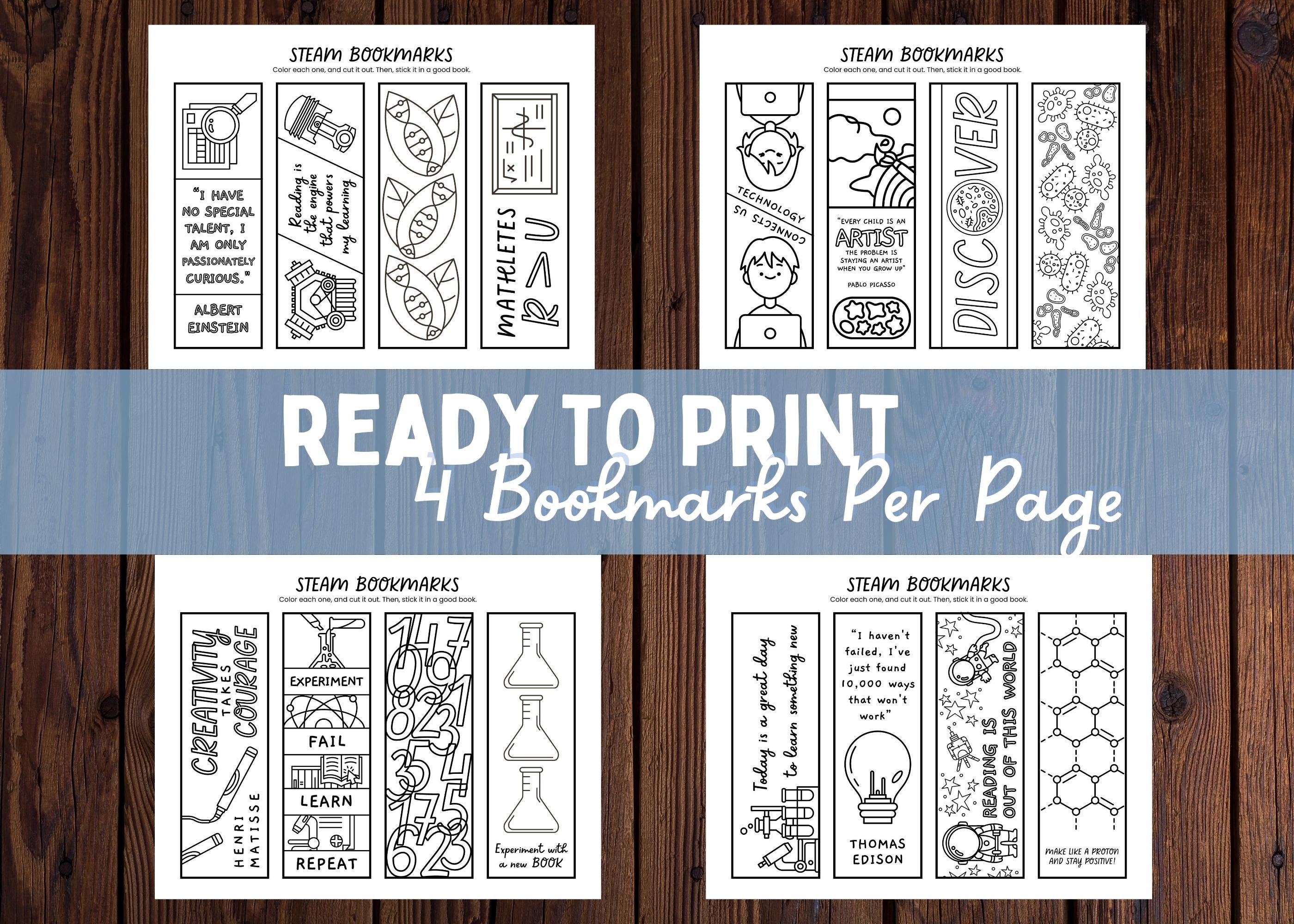 STEAM Printable Bookmarks / Art Coloring Pages / Science Bookmark Set ...
